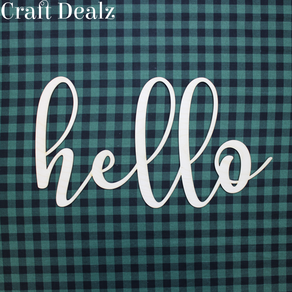 Laser hello, thin script birch 15" - Craft Dealz